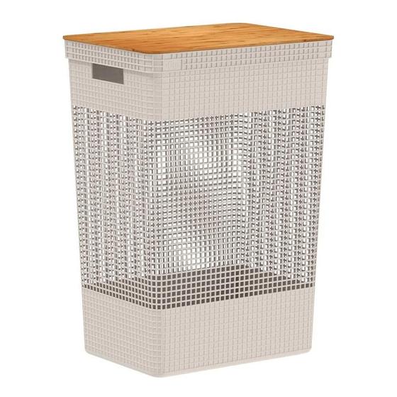Cesto de Roupa com Tampa de Bambu Grid OU Bege 39X29X56CM - Cesto de ...