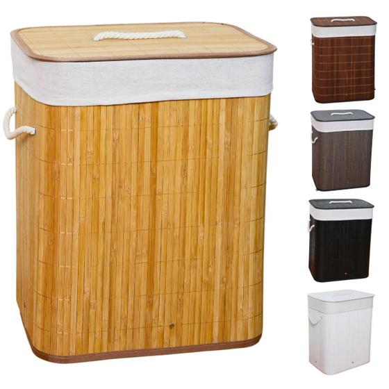 Cesto de roupa suja de bambu com tampa e alças 50 litros organizador ...