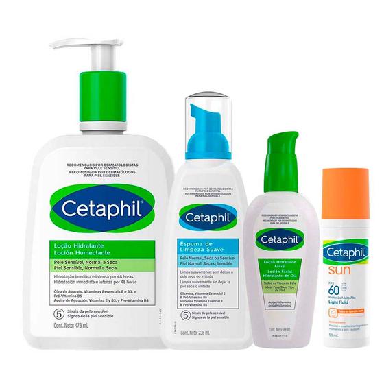 Cetaphil Kit Rotina Loção Facial + Protetor Solar + Espuma de Limpeza ...