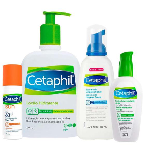 Cetaphil Kit Rotina Loção Facial + Protetor Solar + Espuma de Limpeza ...