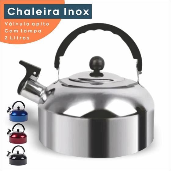 Chaleira de inox 2 litros com apito e alça para café chá - 123util ...