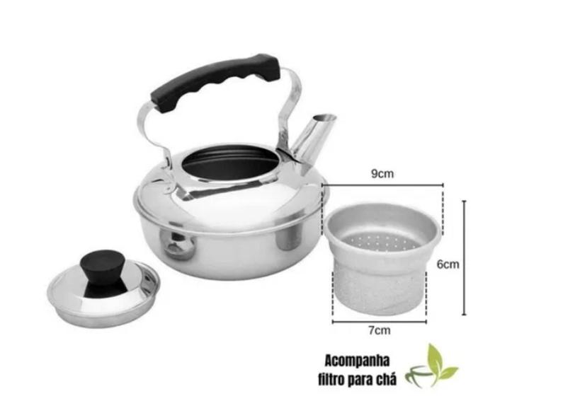 Chaleira Inox 1 Litro Com Filtro Coador Chá Chaleira 1 Litro com ...