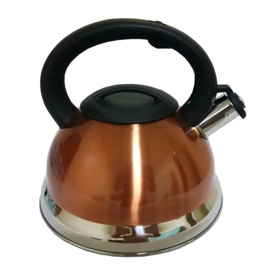 Chaleira Inox Gold Com Apito 3L Para Fogão De Indução - A5 - Chaleiras ...