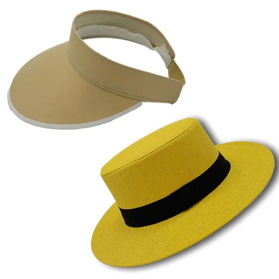 Chapéu Cartola Paris Aba Dura Amarelo + Viseira De Praia - Vitrine ...