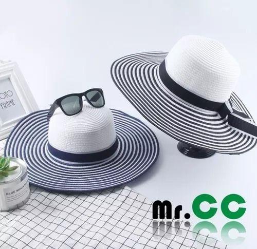 Chapéu De Praia Feminino Floppy Aba Larga Verão Listrado Aba ...