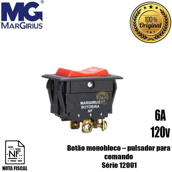 Chave Botão monobloco pulsante Liga e Desliga Margirius para comando ...