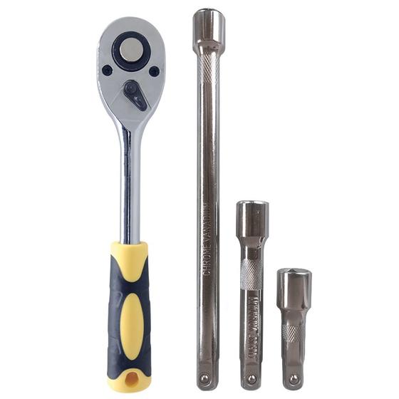 Chave Catraca Reversível Para Soquetes 1/2 Polegada Aço Carbono + Kit ...
