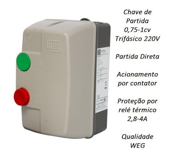 Chave de partida magnética direta 0,75/1cv 220V WEG PDW02-1V25 - Chave de Partida - Magazine Luiza
