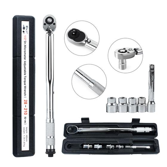 Chave De Torque Kit Industrial 1/2 Pol 28 - 210nm Cr-mo Torquimetro De Estalo Reversível ...