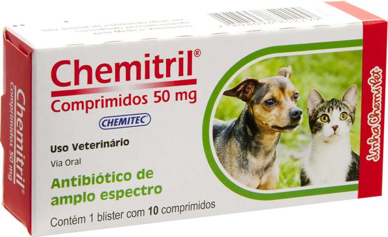 Chemitril 50 mg Chemitec 10 comprimidos - Antibiótico Pet - Magazine Luiza