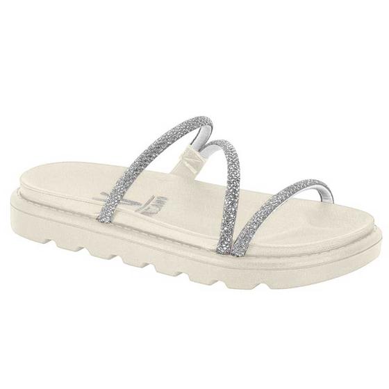 Chinelo Flatform Tiras Strass Cristal Silver Branco Off Vizzano 6459. ...
