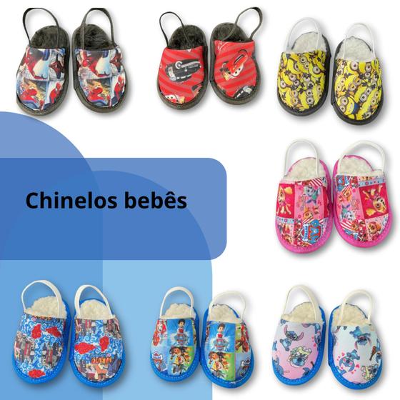 Chinelo infantil com elástico e pelúcia interna para bebes menino e ...