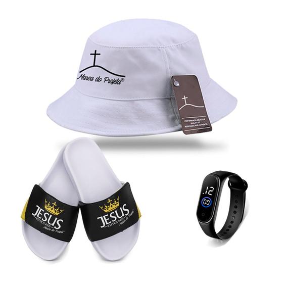 Chinelo Slide Com Chapéu Bucket Personalizados Jesus Rei dos Reis Marca ...