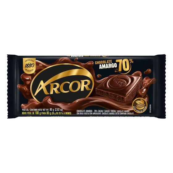 Chocolate Amargo 70% Cacau Arcor Pacote 80g - Chocolate / Barra de ...
