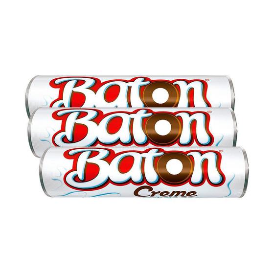 Chocolate Garoto Baton Recheado Creme 16g Kit com três unidades ...