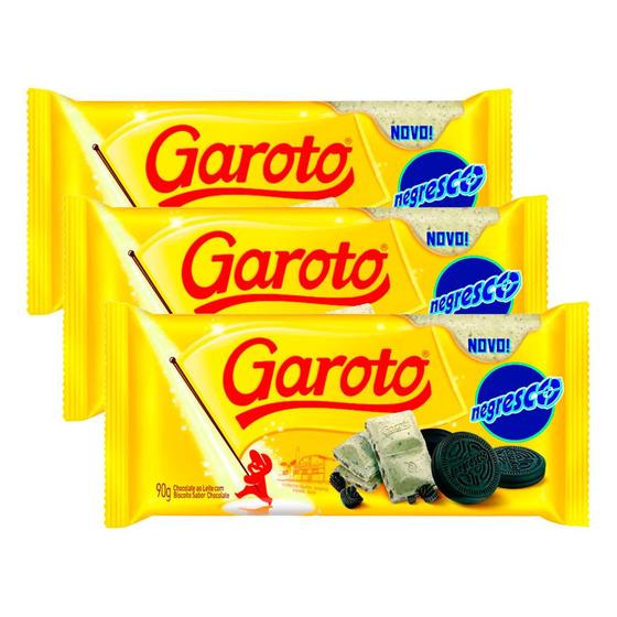 Chocolate Garoto Branco com Biscoito Negresco 90g Kit com três unidades ...