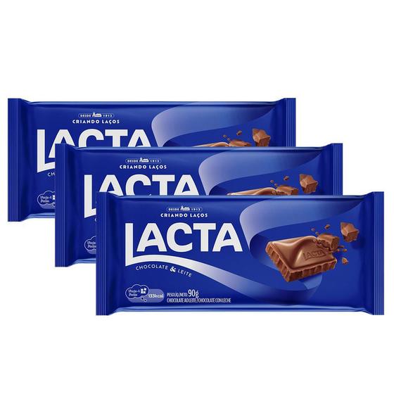 Chocolate Lacta Ao Leite 90g Kit com três unidades - Chocolate / Barra ...
