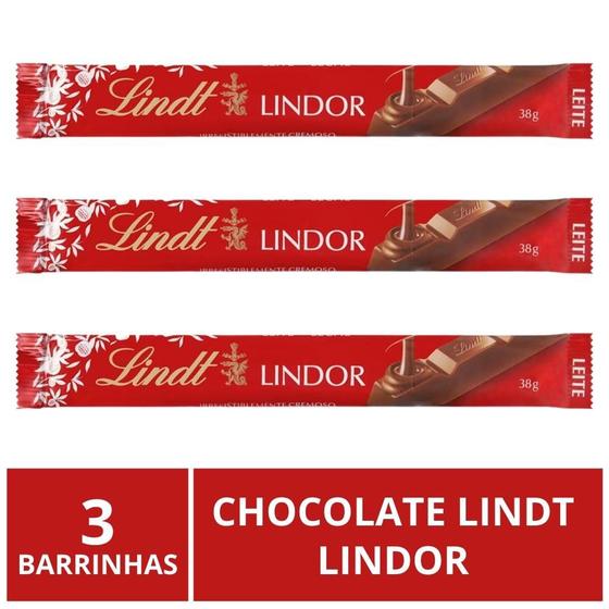 Chocolate Lindt Lindor Barra, Ao Leite, 3 Barrinhas de 38g - Chocolate ...