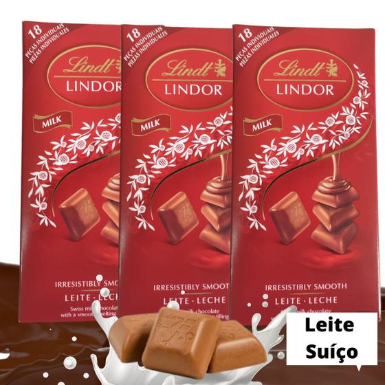 Chocolate Lindt Lindor Swiss Milk 100g - 3 Barras - Bomboniere ...