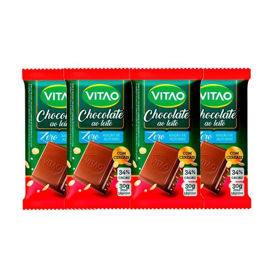 Chocolate Vitao Ao Leite com Cereais Zero Açúcar 30g Kit com quatro ...
