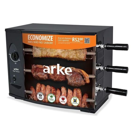 Churrasqueira Gás GLP e Elétrica Arke Vitta Premium 3 Espetos Rotativo ...