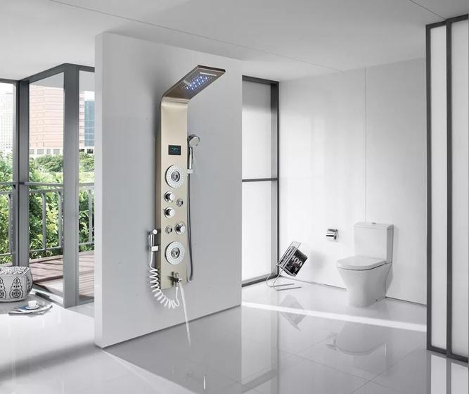 Chuveiro Vertical Inox C/hidromassagem E Cascata Led C/ducha - poiqihy ...