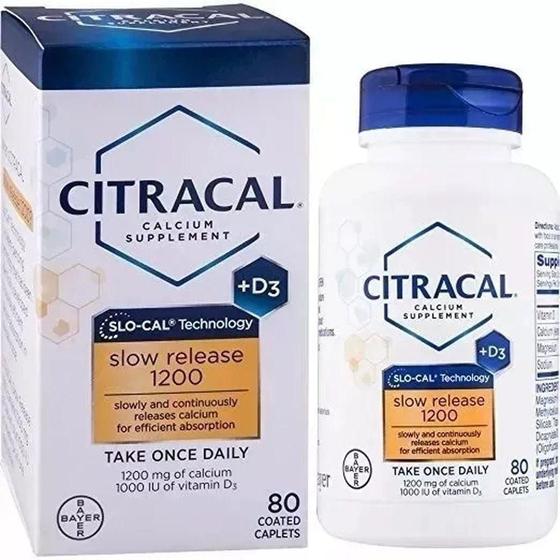 Citracal Calcium + D3 Slow Release 1200mg 80 Cápsulas - Bayer - Cálcio ...