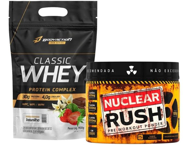 Classic Whey Protein 900g + Pré Treino Nuclear Rush 100g - Bodyaction ...