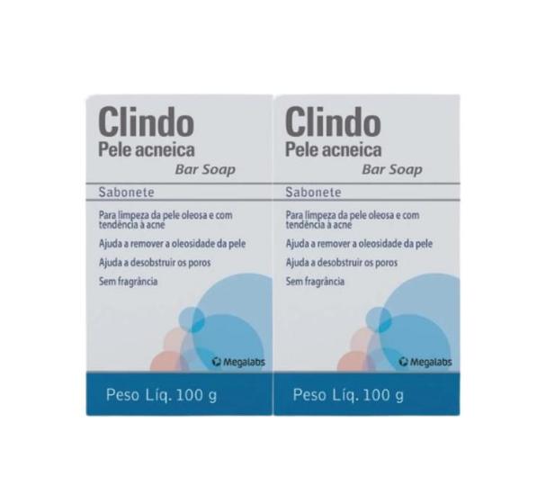 Clindo Pele Acneica Bar Soap Sabonete Em Barra Kit C/2 (100g Cada ...