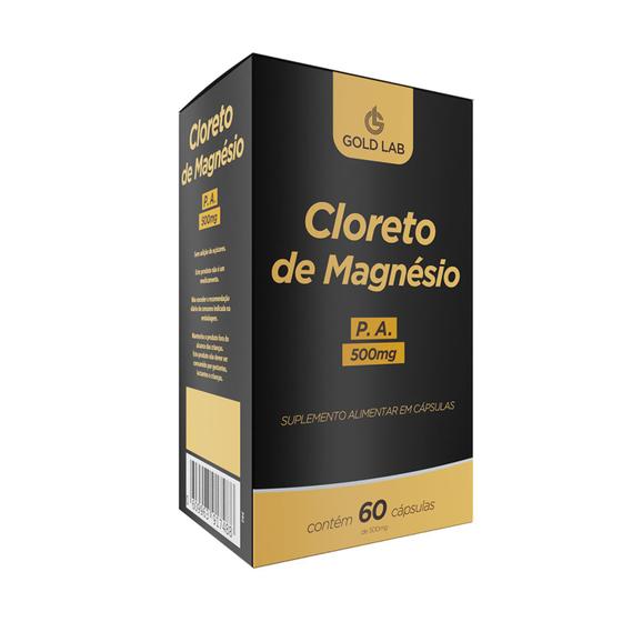 Cloreto De Magnésio P.a 500mg Gold Lab - 60 Cápsulas - Cloreto de Magnésio / Magnésio Dimalato ...