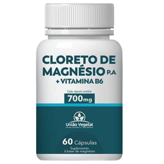 Cloreto de Magnésio P.A. + Vitamina B6 700mg - 60 Cápsulas - União Vegetal - Cloreto de Magnésio ...