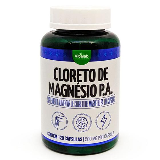 Cloreto de Magnésio PA 500mg c/120 Cápsulas Vitalab - Cloreto de Magnésio / Magnésio Dimalato ...