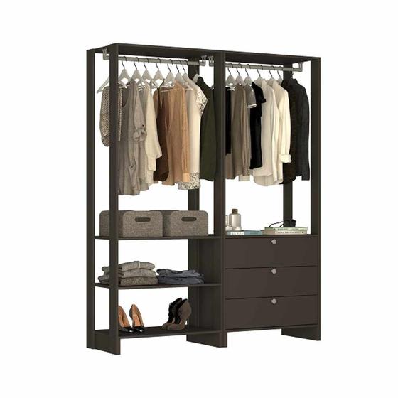 Closet com 2 Cabideiros, 3 Gavetas e 4 Prateleiras EY101-102 Linha Yes ...