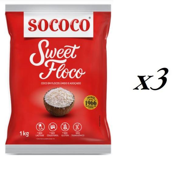 Coco Ralado Sococo Sweet Floco úmido e adoçado- Kit 3 kilos - Lynx ...