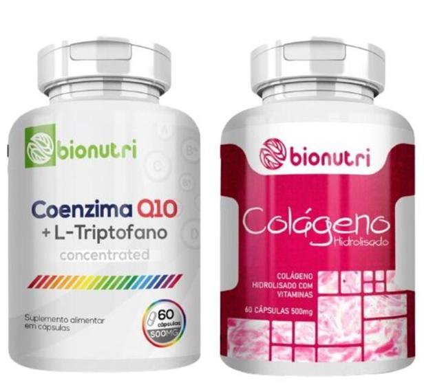 Coenzima Q10 com L Triptofano + colágeno hidrolisado com vitaminas C D3 E 60 cápsulas cada ...