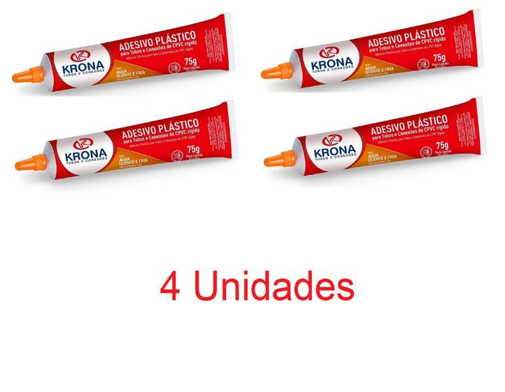 Cola Adesivo Plastico Para tubos Em Pvc 75g 4 Unidades - Krona - Cola ...