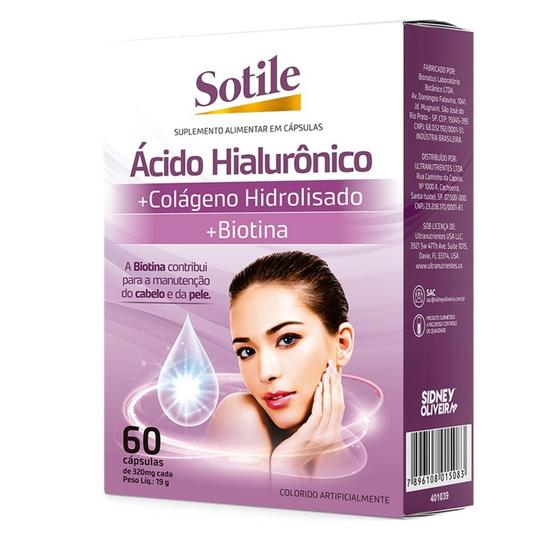 Colágeno/Colágeno Hidrolisado + Biotina + Acido Hialurônico - Sotile ...