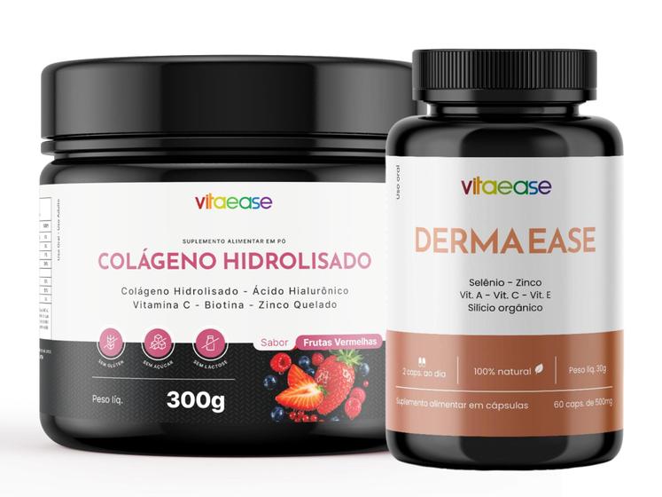 Colágeno Hidrolisado Dermaease Pele, Cabelo e Unhas Ácido Hialurônico Vitamina A C E Selênio ...