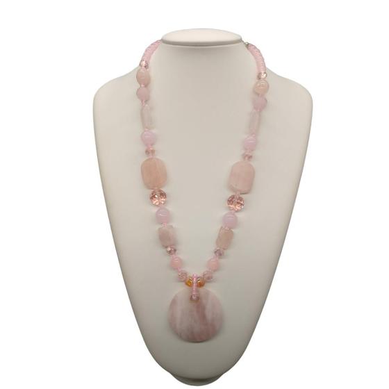 Colar com Pedras Naturais Quartzo Rosa - Encanto das Pedras sbc - Colar ...