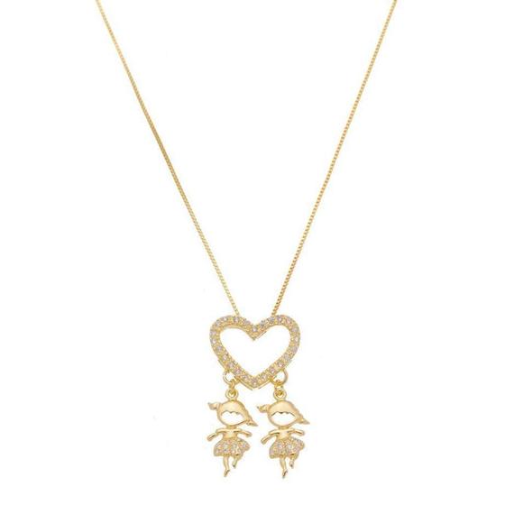Colar Com Pingente Duas Meninas Filhas Banho De Ouro - Jhulias Joias E ...