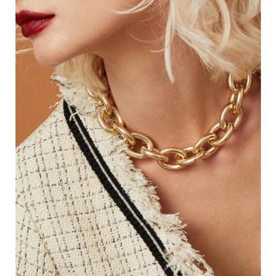 Colar Corrente Elos grosso Mosquetão Coração / Choker Elo grande ...