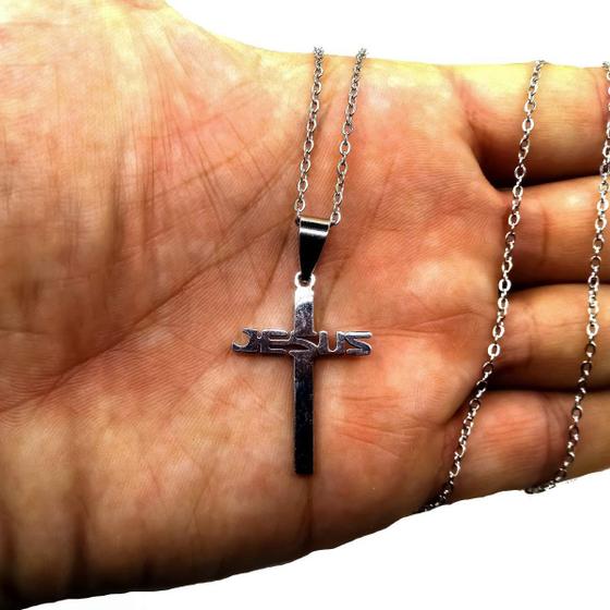 Colar Corrente em Aço Cruz Jesus 001 - Católico - Colar - Magazine Luiza