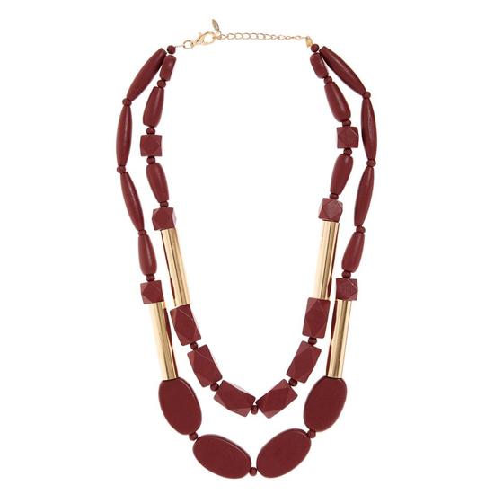 Colar madeira formatos geometricos detalhe metal dourado - Le Briju ...