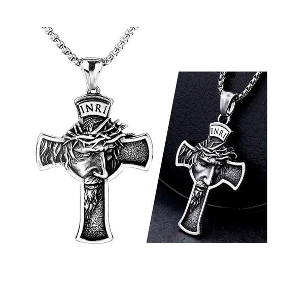 Colar Masculino Corrente Com Crucifixo Cruz Católico Jesus Aço Inox ...