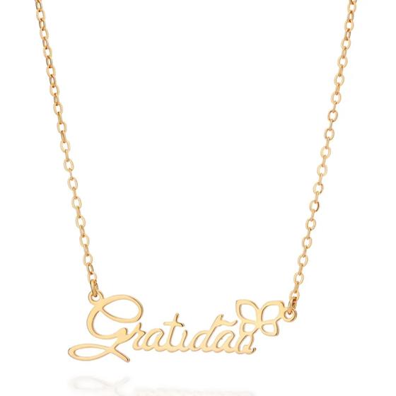 Colar Rommanel Gargantilha Gratidão Com Borboleta Feminina Banhada A ...