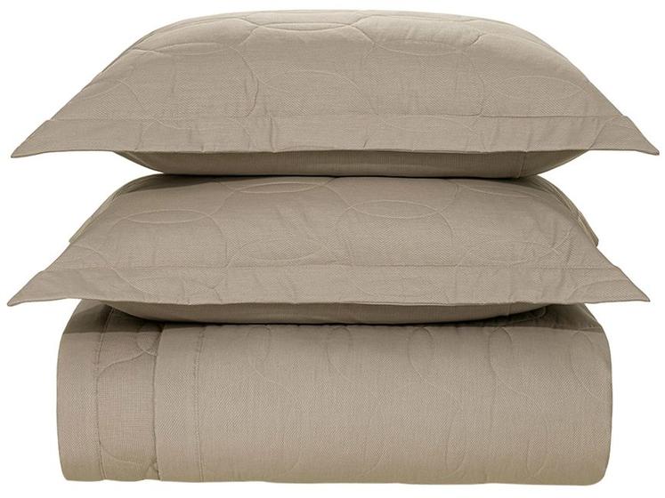 Colcha Casal Karsten 100% Algodão Romana Bege e Branco 3 Peças - Cobre ...