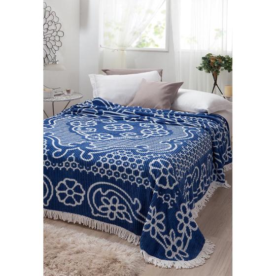 Colcha Chenille Canelada Bruna 220x240cm Azul e Branco Aristocrata ...