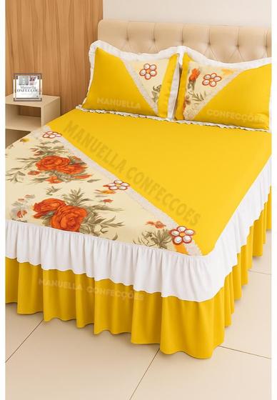 Colcha Estampada Acochoada Com babado Duplo e Bico 2,40m X 2,60M- Cama ...