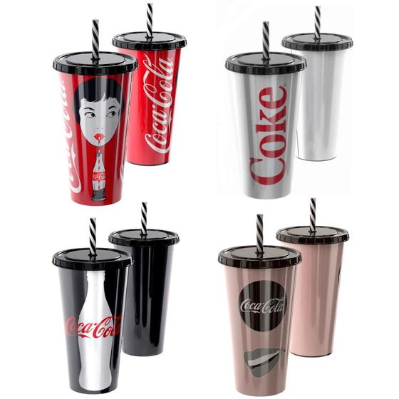Coleção Copos Retrô Coca-Cola 700ml com Tampa e Canudo - Plasutil ...