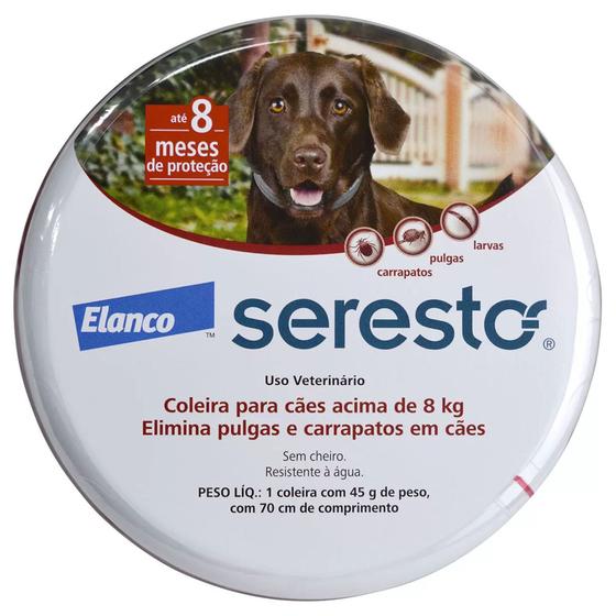 Coleira Antipulgas e Carrapatos Elanco Seresto para Cães acima de 8 Kg ...